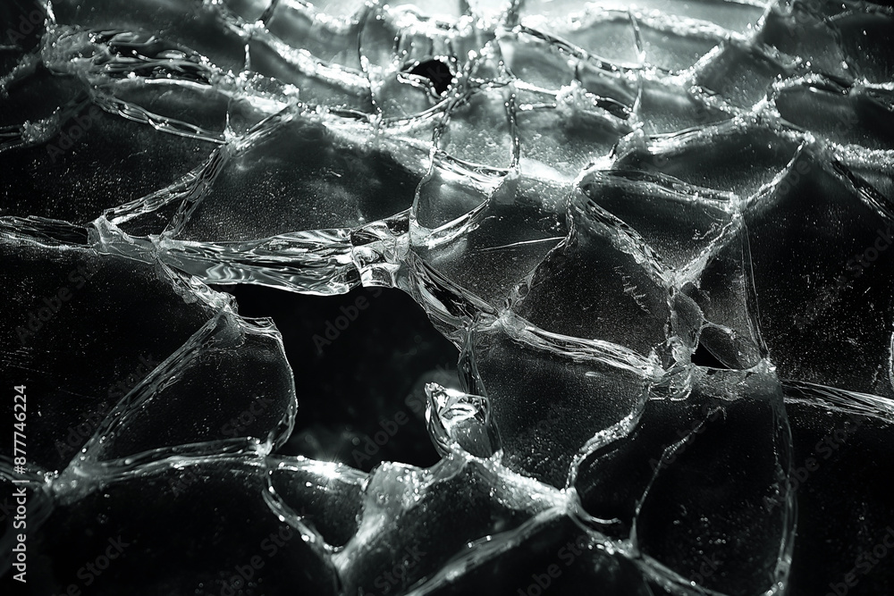 Broken glass texture, broken glass sphere and scattered crystals on ...