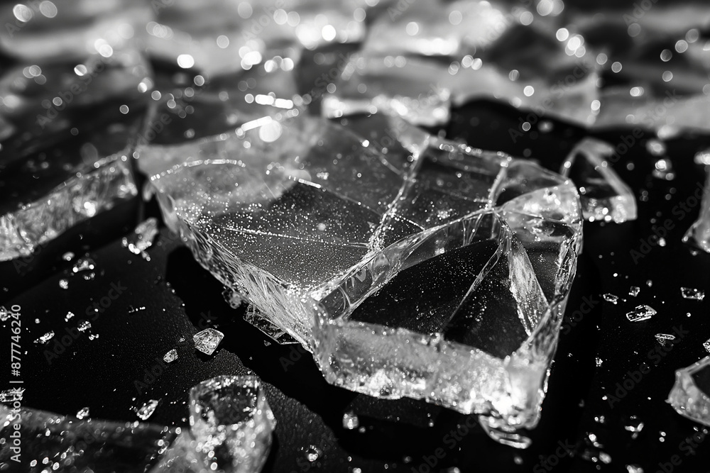 Broken glass texture, broken glass sphere and scattered crystals on ...