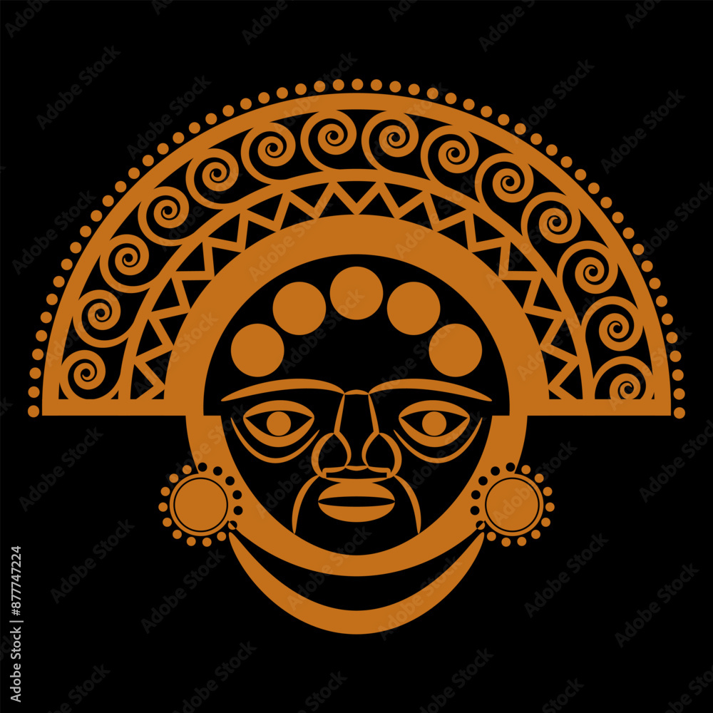 Peruvian ethnic motif. Indigenous human mask. Tumi symbol. Monochrome ...