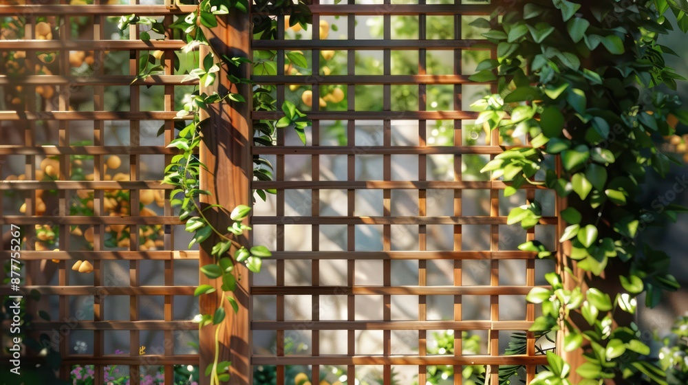 Craftsman-style garden trellis with wooden latticework, supporting ...
