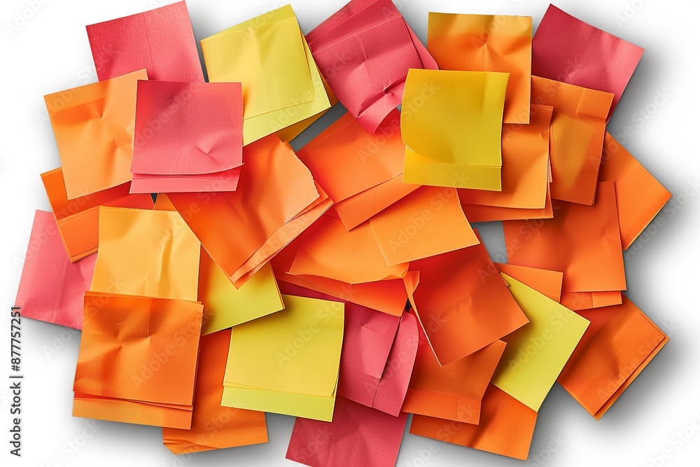 Discover a cluster of orange sticky post-it notes with diverse shades ...