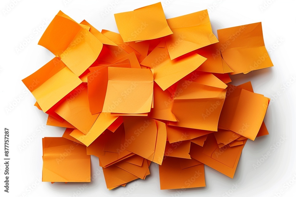 Discover a cluster of orange sticky post-it notes with diverse shades ...