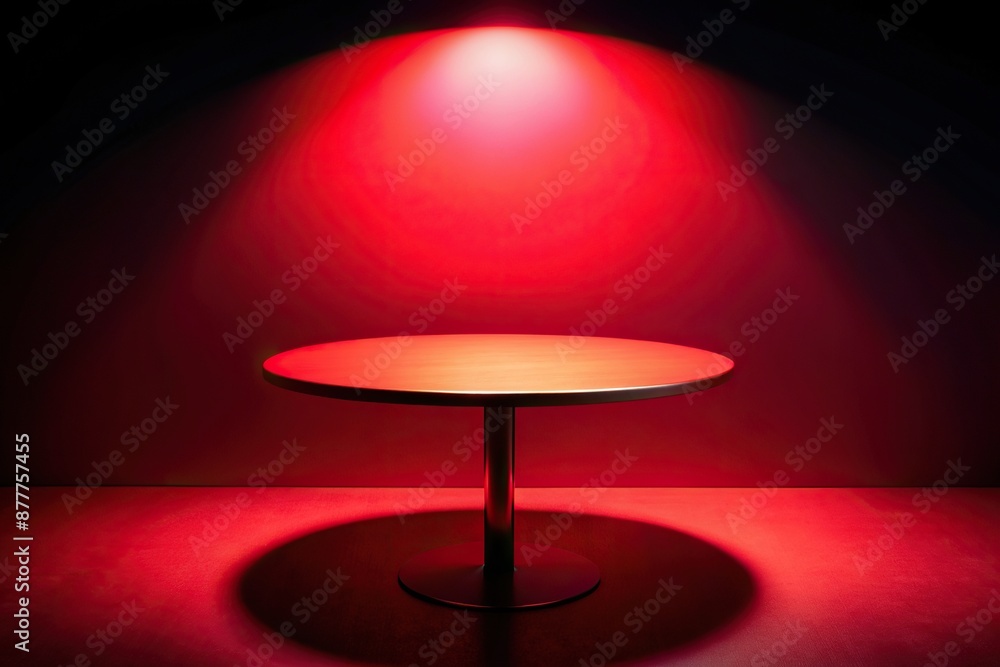 Red light illuminating circular table in dark background , table ...