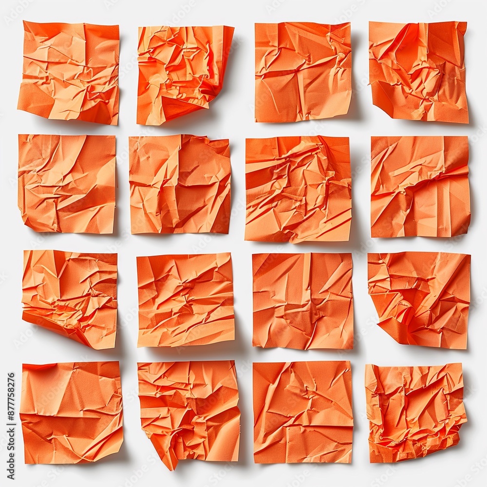 Discover a cluster of orange sticky post-it notes with diverse shades ...
