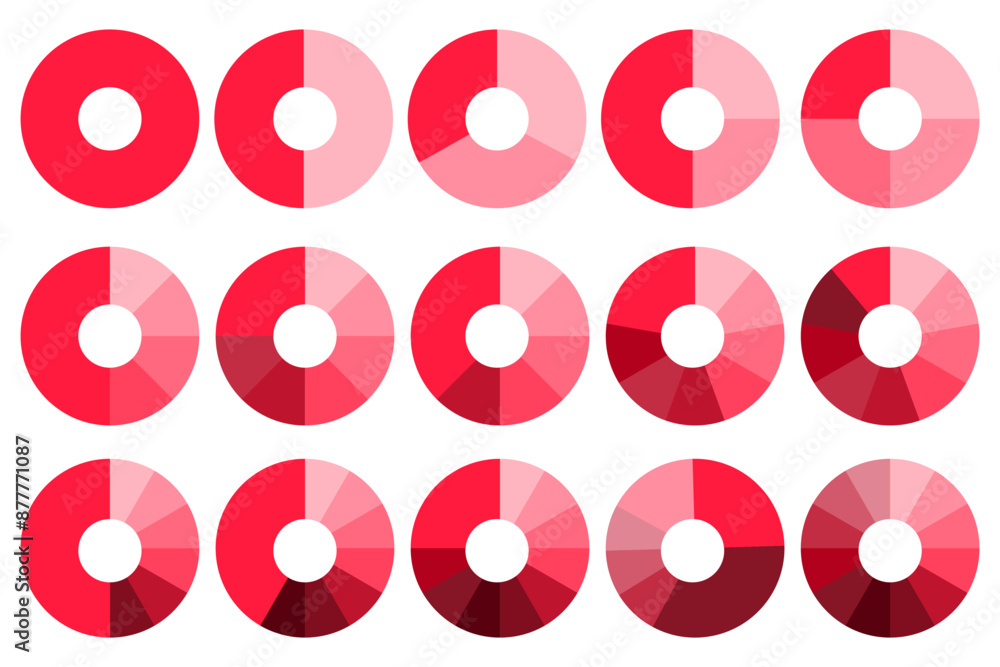 Set of red vector charts. Circular donut charts collection. Different ...