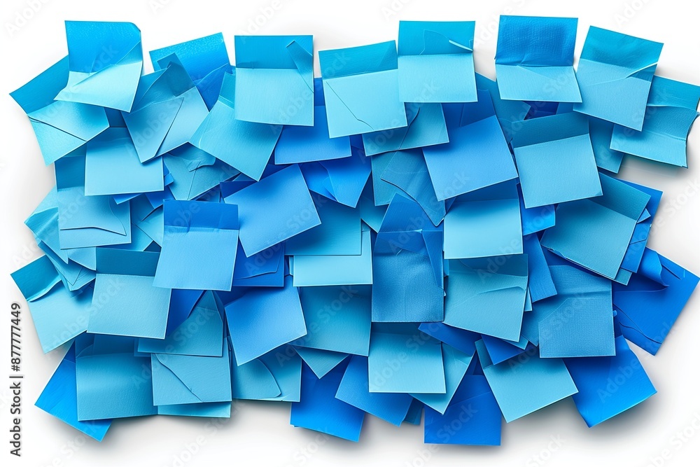 Experience a group of blue sticky post-it notes arranged dynamically on ...