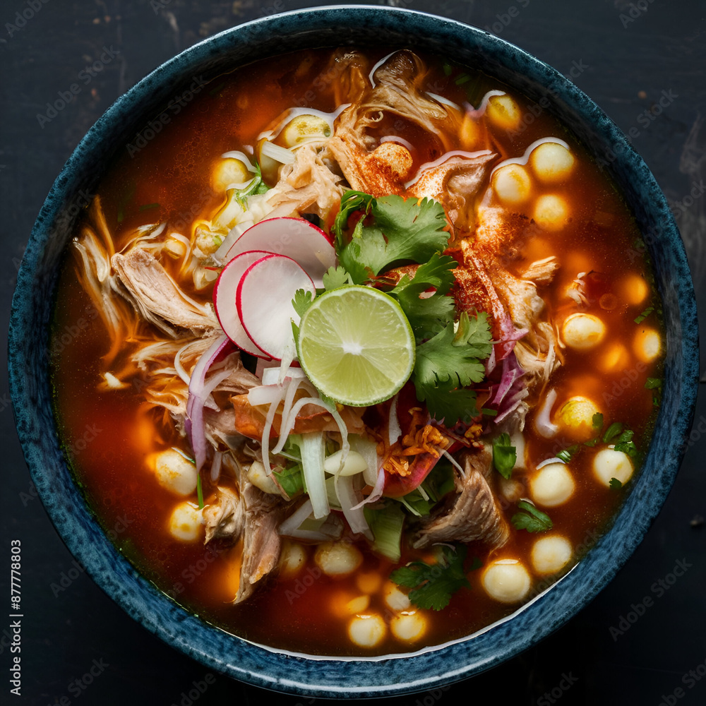 Pozole rojo, sopa mexicana de maíz, comida tradicional en México hecha ...