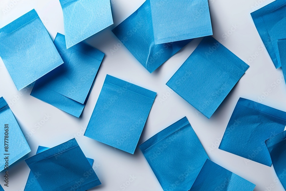 Experience a group of blue sticky post-it notes arranged dynamically on ...