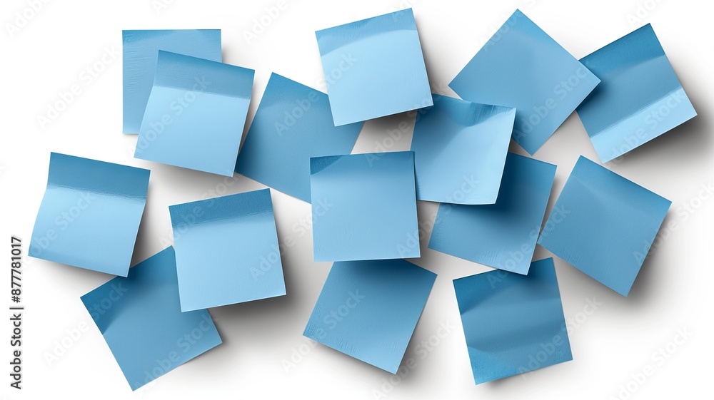 Experience a group of blue sticky post-it notes arranged dynamically on ...
