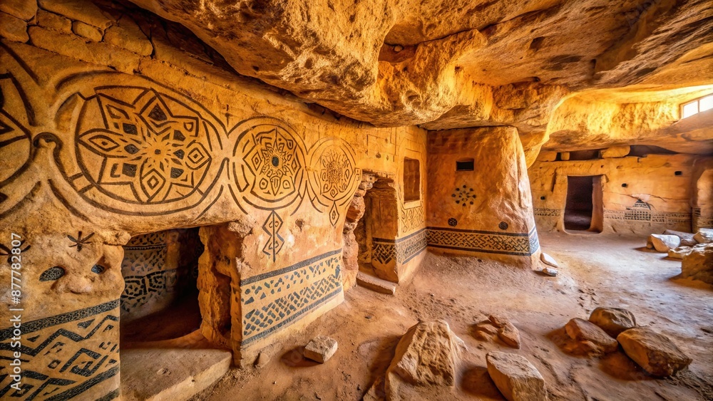 Ancient Arabic calligraphy adorns weathered stone walls of a historic ...