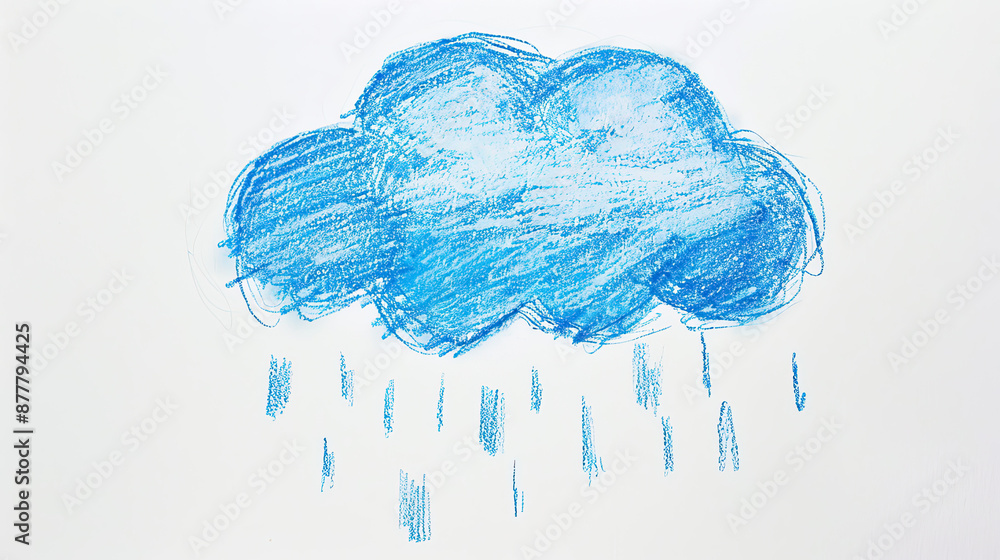Rain cloud drawn by a child with crayons over white background Stock ...