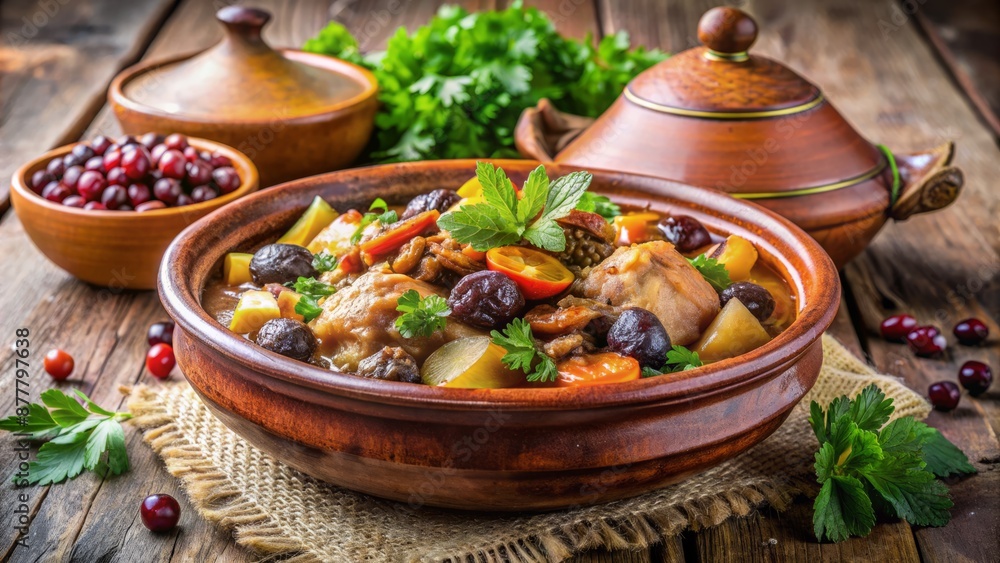 Authentic Moroccan clay pot filled with flavorful chicken tajine ...