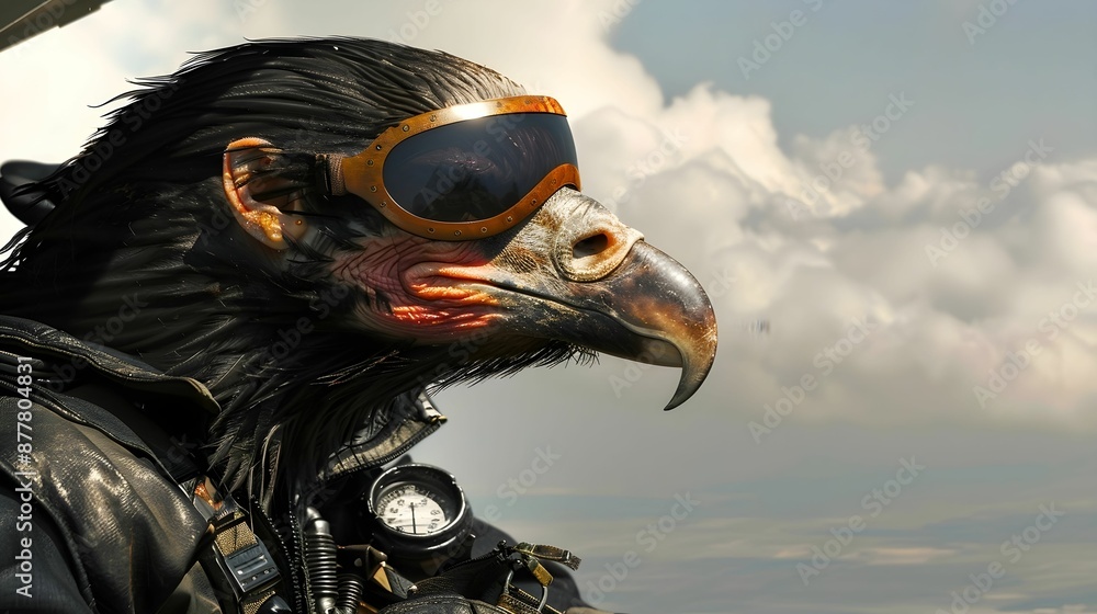 California Condor in a pilot’s uniform, flying a glider. Stock ...