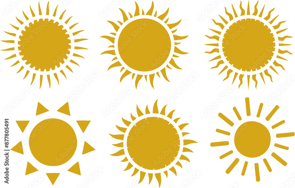 Bright golden Sun Icons. Sun Rise Illustration for designing logo ...