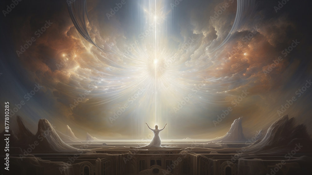 Fantasy art, a beautiful female angel, draped in white, represents a ...