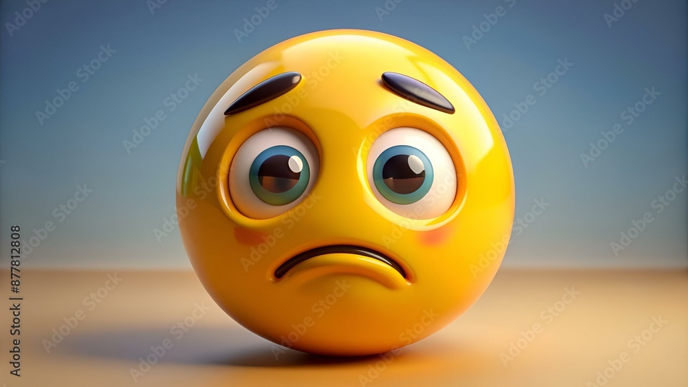 Cute pensive face emoticon or 3d remorseful emoji with cold sweat, that ...