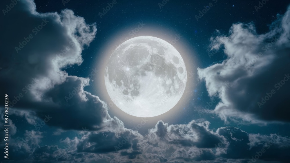 A captivating night sky scene with a bright, glowing full moon ...