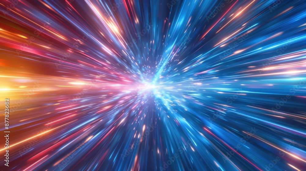 Dynamic blue background with colorful streaks of red, white, and light ...