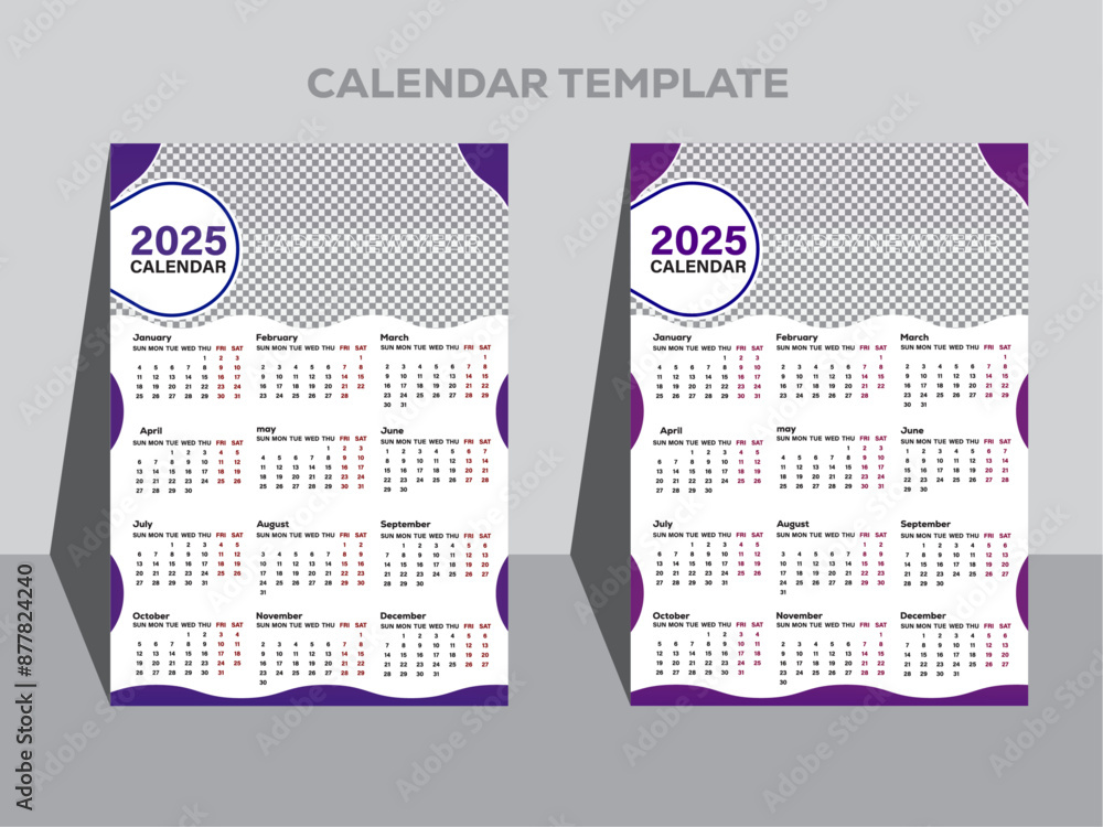 Quarter calendar template for 2025 year. Wall calendar grid in a ...