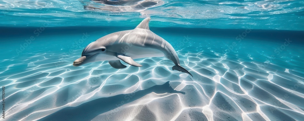 Beautiful underwater view of a dolphin swimming gracefully in clear ...