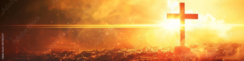 Abstract ethereal light of faith: Christian cross illuminated by the ...