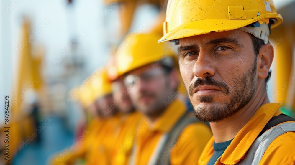 Portrait of Oil Rig Worker. Close-up portrait of an oil rig worker in ...