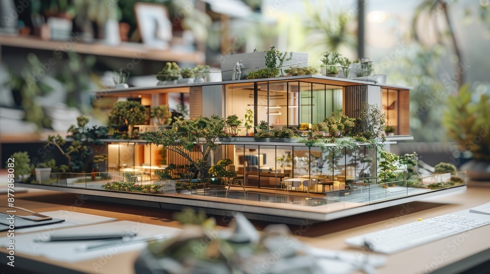 Architecture home model in workspace featuring. Detailed paper model of ...