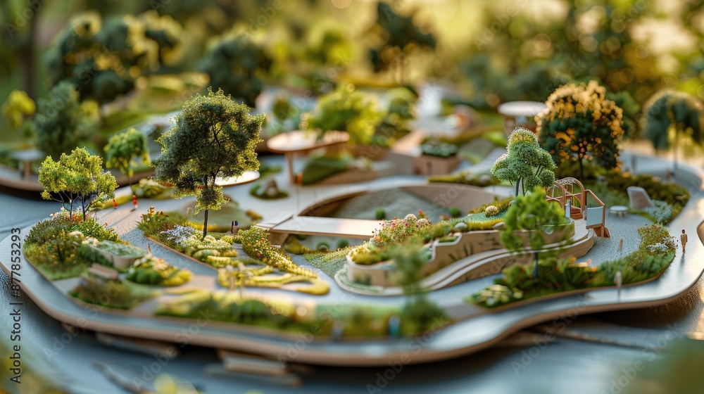 Detailed architectural model of a sustainable park landscape with ...