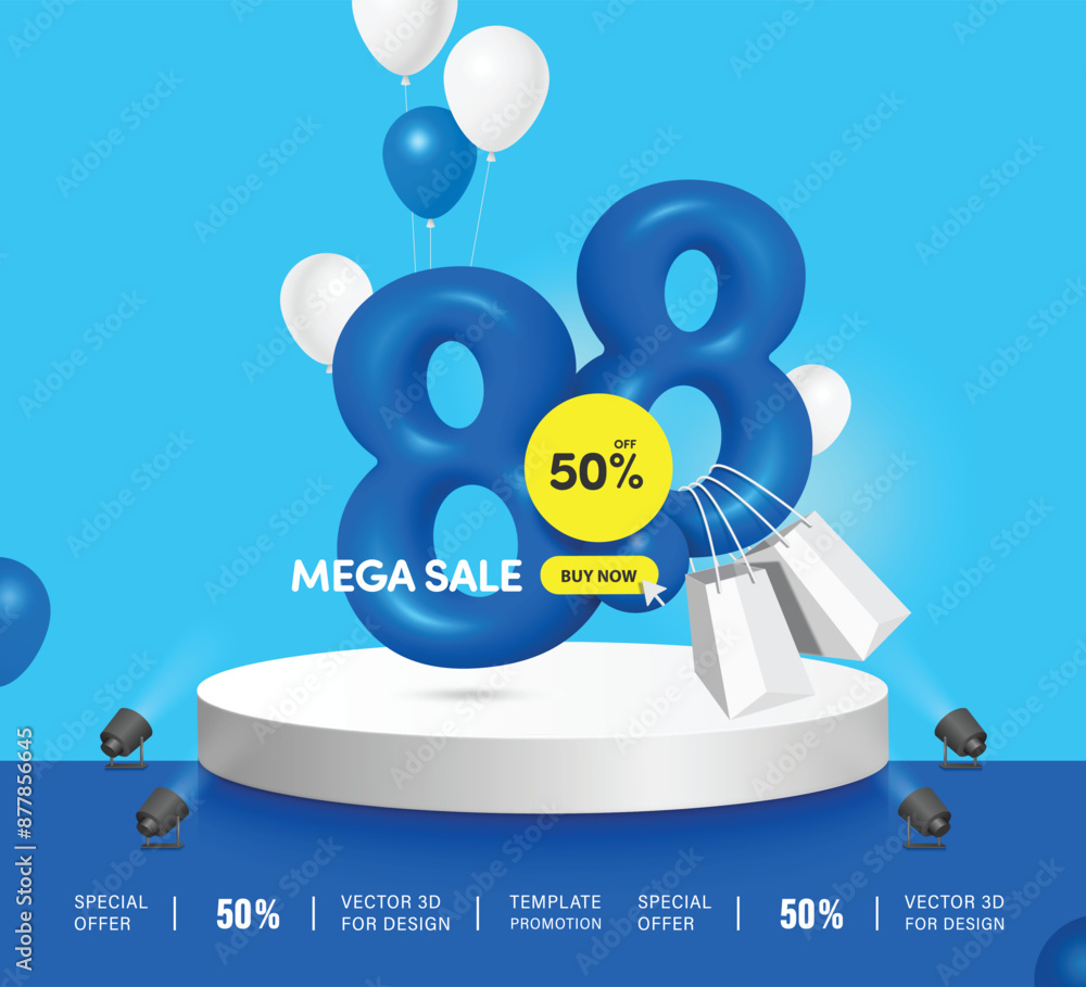 mega sale promotion for advertising design ,numbers 8.8 blue and a ...