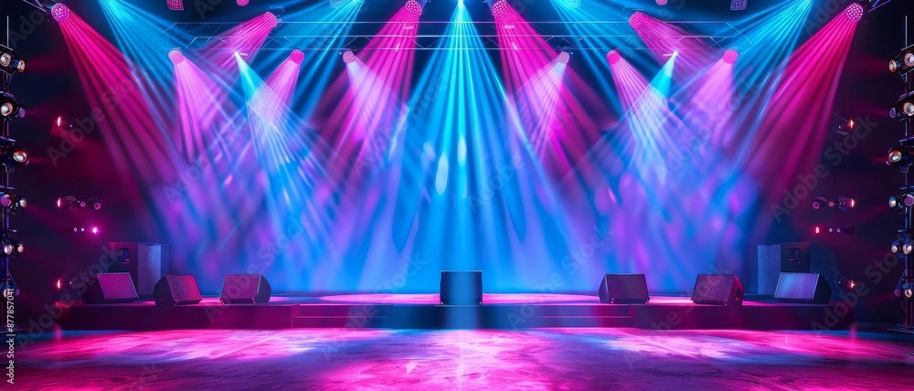 Concert stage with lights flat design top view music festival theme ...