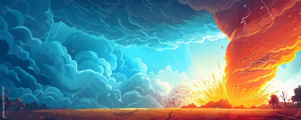 A powerful and destructive tornado flat design side view natural ...