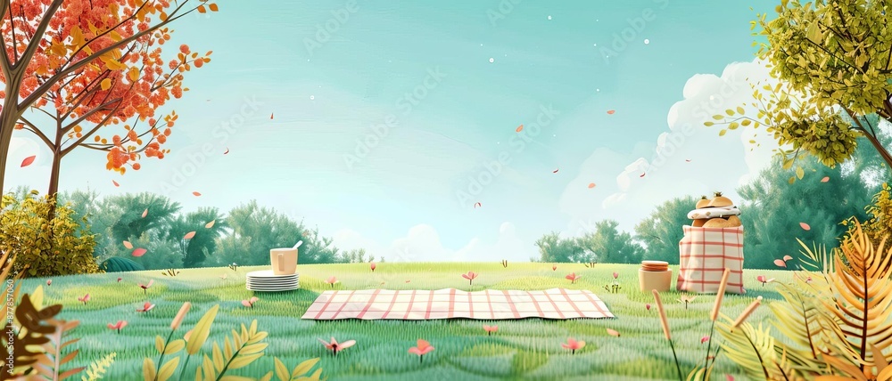 Nature picnic with blanket flat design side view park theme animation ...
