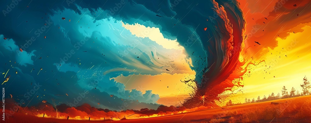 A powerful and destructive tornado flat design side view natural ...