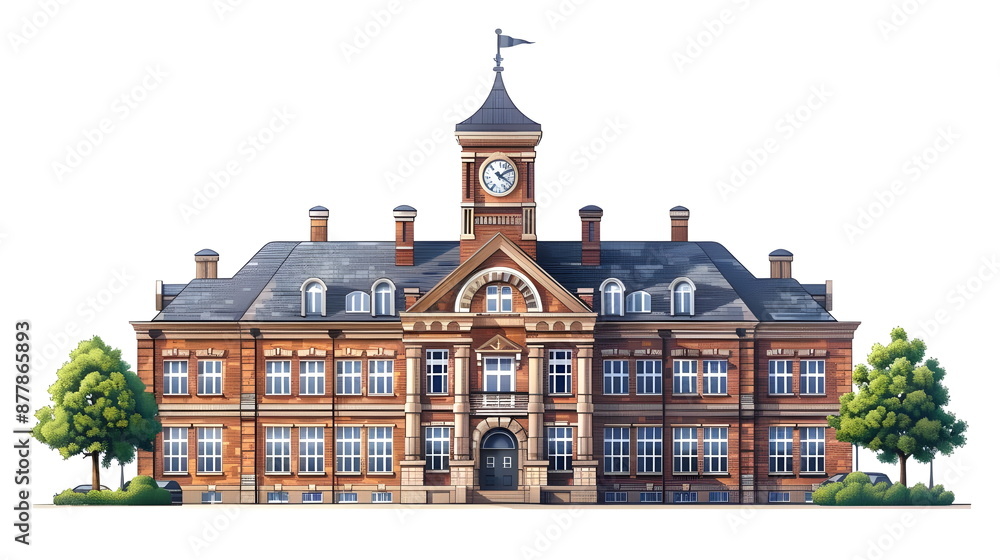 Vector graphic of a stately school building complete with a clock tower ...