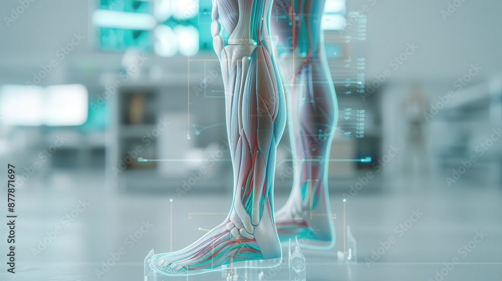 Futuristic medical technology defining muscular structure of human legs ...