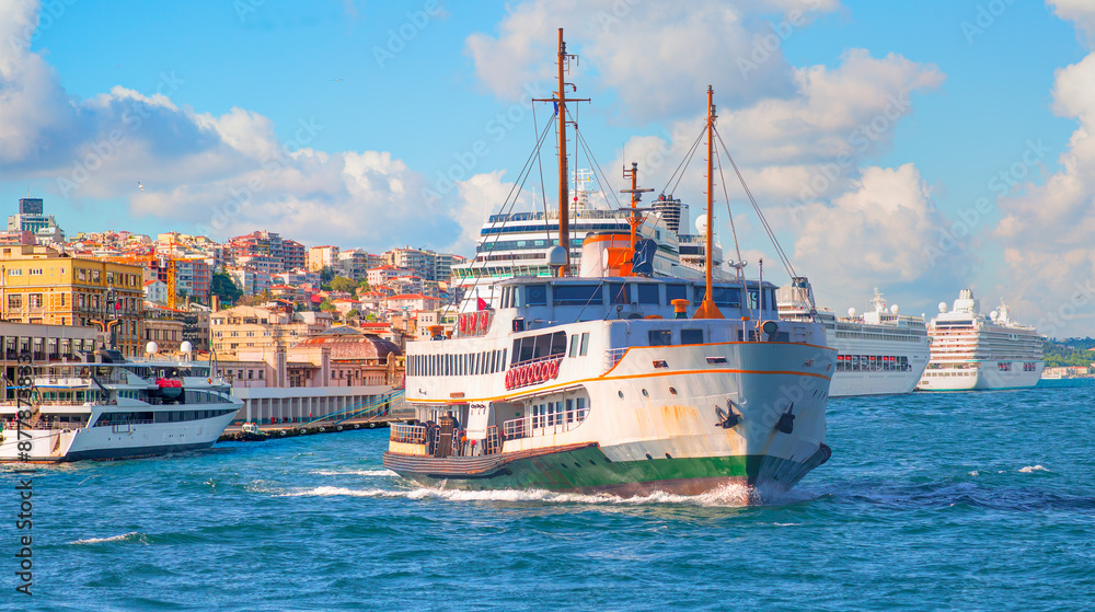 Cruise ship and ferry (steamboat) traffic in the Bosphorus - Sea voyage ...