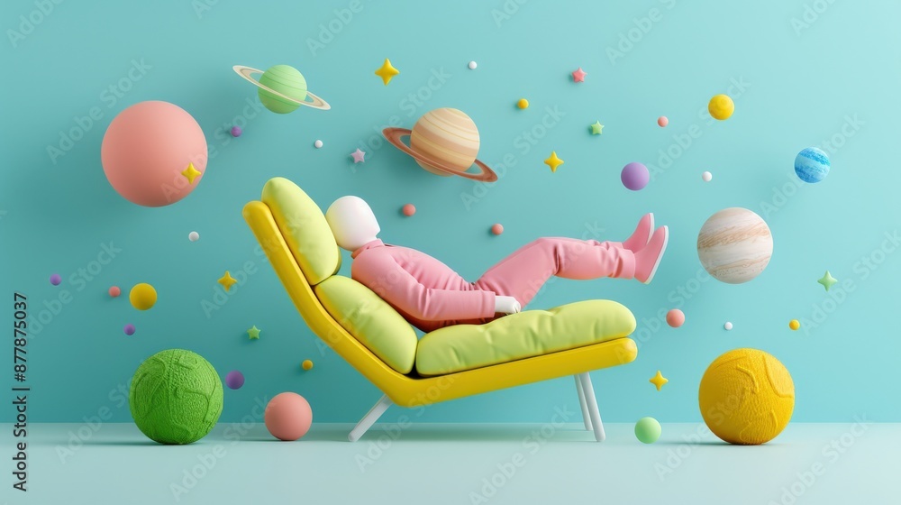Pastel-colored 3D illustration of a person relaxing on a chair ...