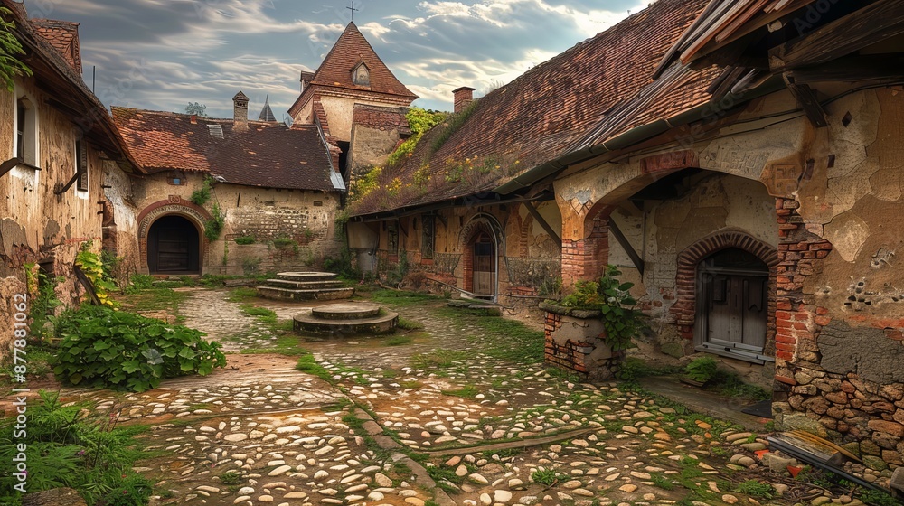 In the courtyard of the fortified Saxon medieval church in Homorod ...