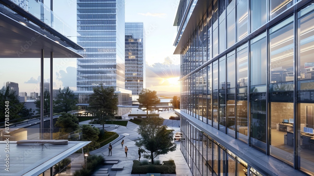 High-rise buildings dominate the office area skyline, reflecting modern ...
