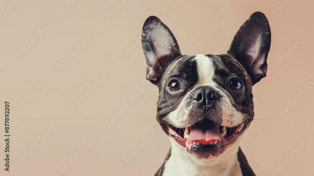 Portrait photography of a cute little Boston Terrier happy smiling ...