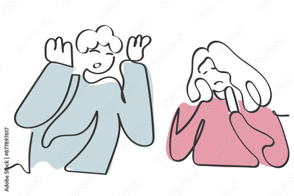 hand drawn line art vector of a fight between siblings. Disagreement in ...