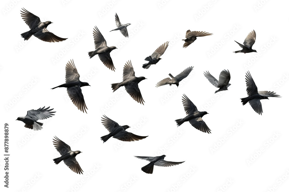 Flock of birds in flight with transparent background for easy ...
