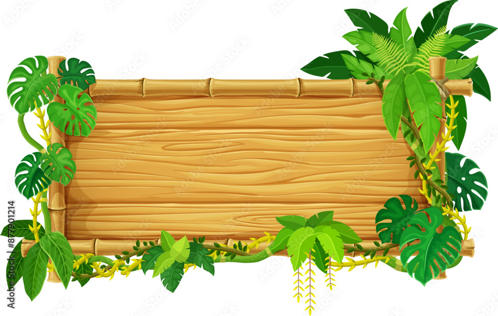 Bamboo tropical frame with jungle lianas and leaves. Cartoon vector ...