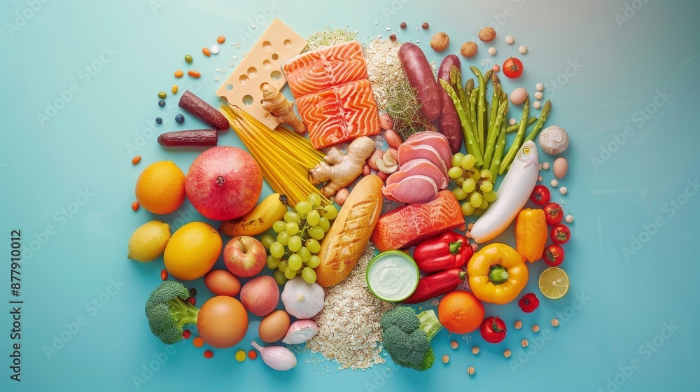 Set of Main food groups ,macronutrients, Carbohydrates, fats, proteins ...