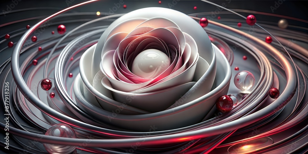 Surreal 3D Abstract Design with Dark Curved Layers and Spherical ...