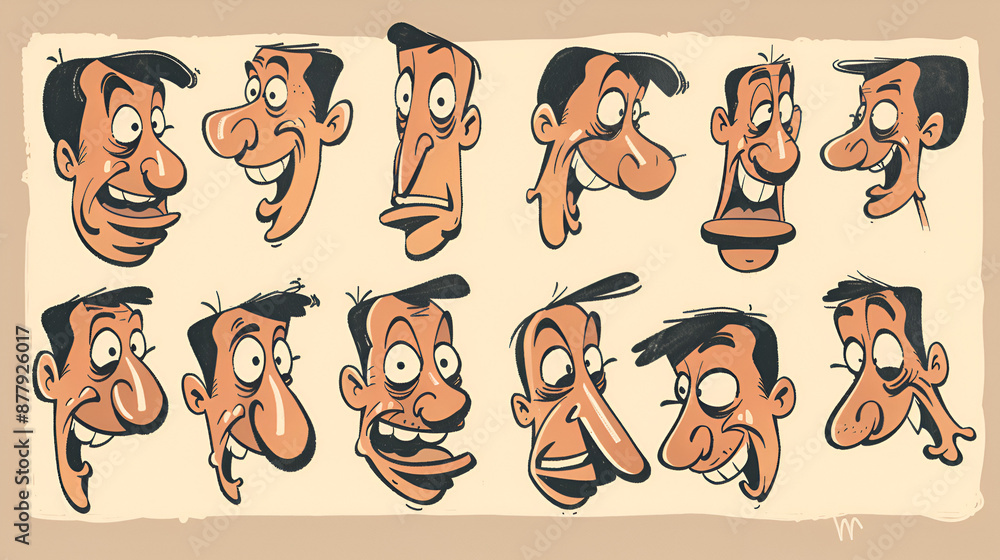 set of cartoon Expressive eyes and mouth, smiling faces , cute comic ...