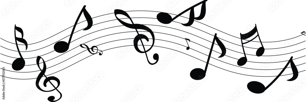 Music notes wave isolated, group musical notes background for stock ...