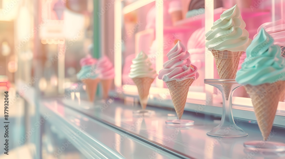 Ice cream shop detail with mockup ice cream model on window display ...