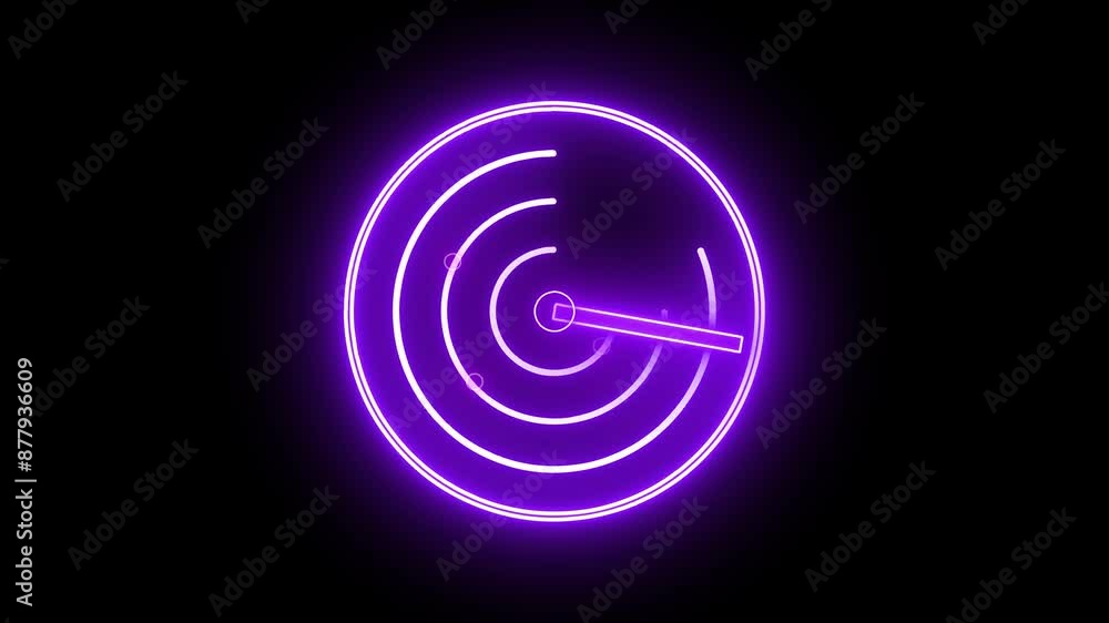 Neon light glowing purple color radar screen animation icon radar ...