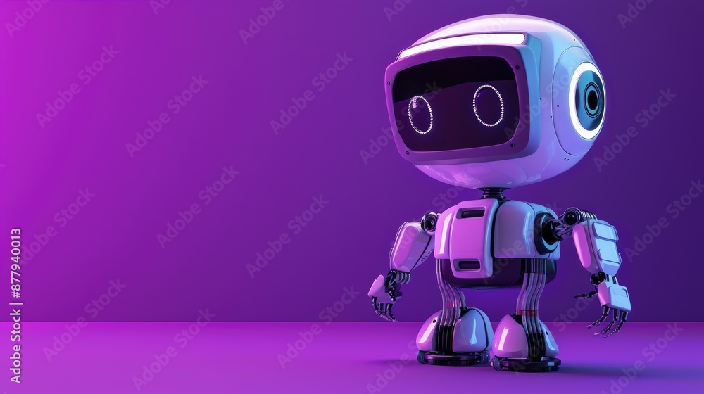 STEM robot on purple background with copy space for kids robotics and ...